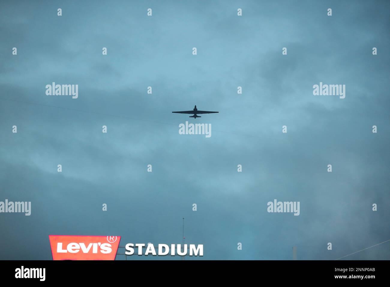 A jet flies over Levi's Stadium prior to an NCAA football game between ...