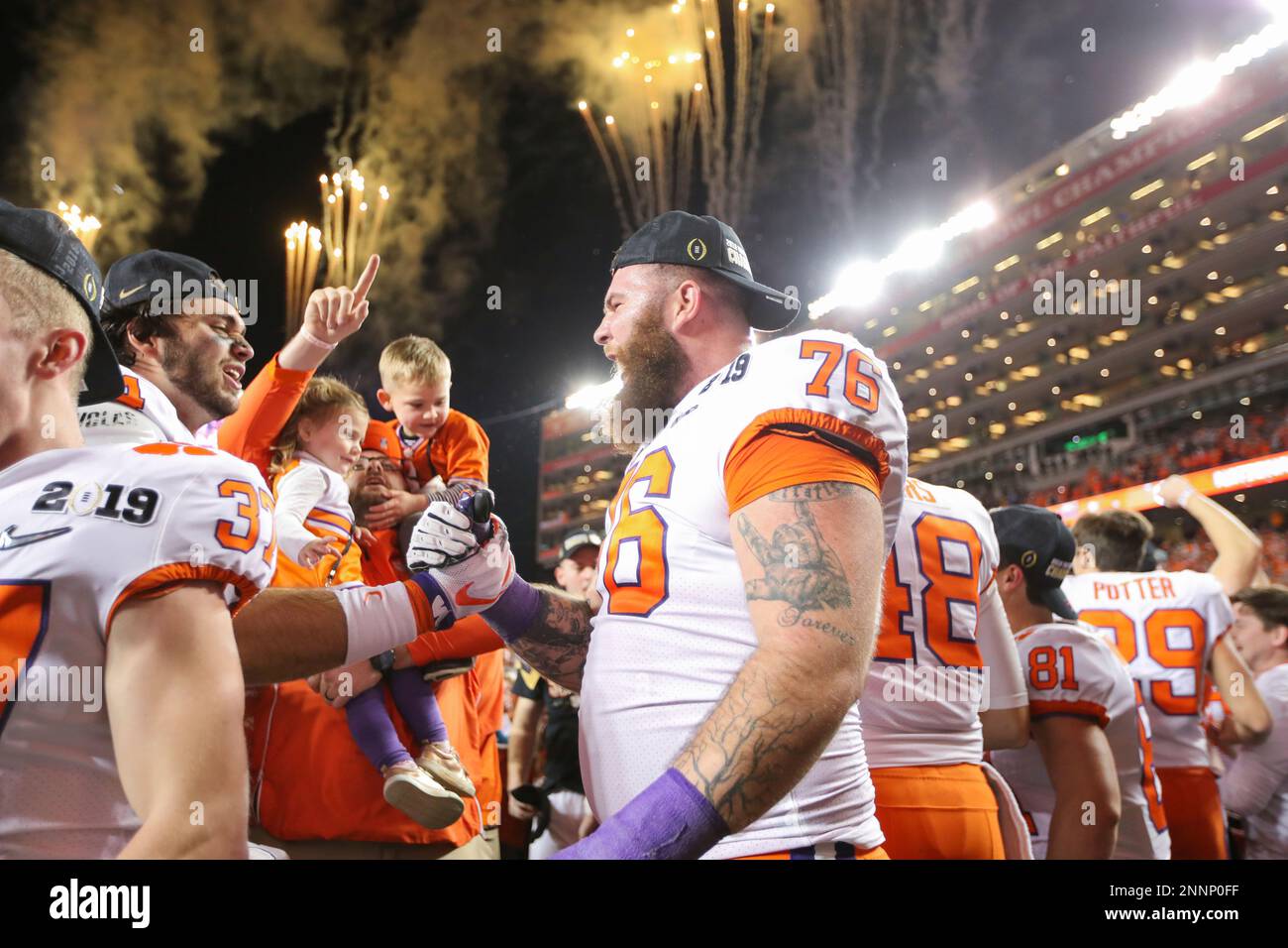 Clemson Tigers offensive lineman Sean Pollard (76) celebrate with ...