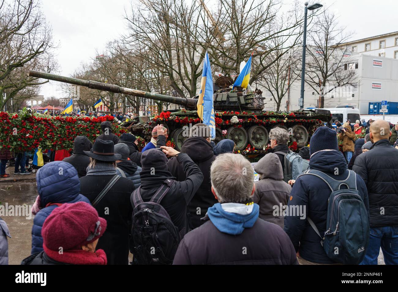 BERLIN - FEBRUARY 25, 2023: Destroyed Russian T-72 tank in front of the ...