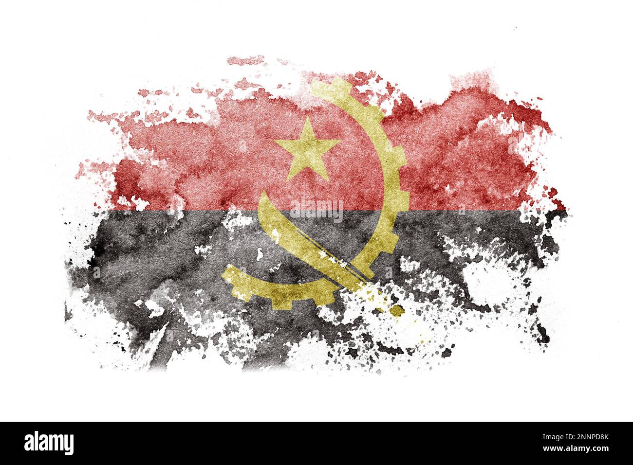 Angola, Angolan flag background painted on white paper with watercolor ...