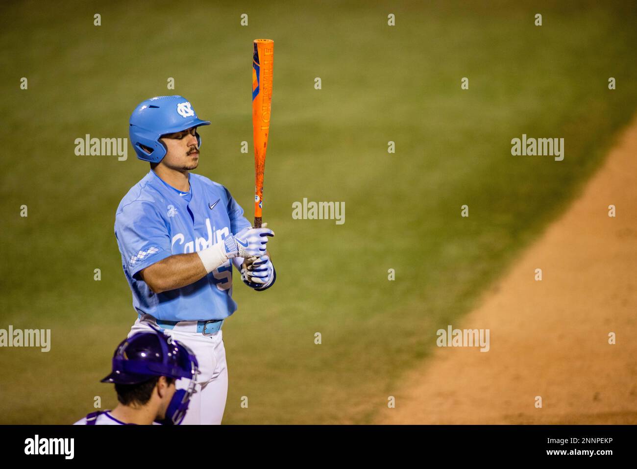 Greenville, NC, USA. 24th Feb, 2023. North Carolina Tar Heels catcher ...
