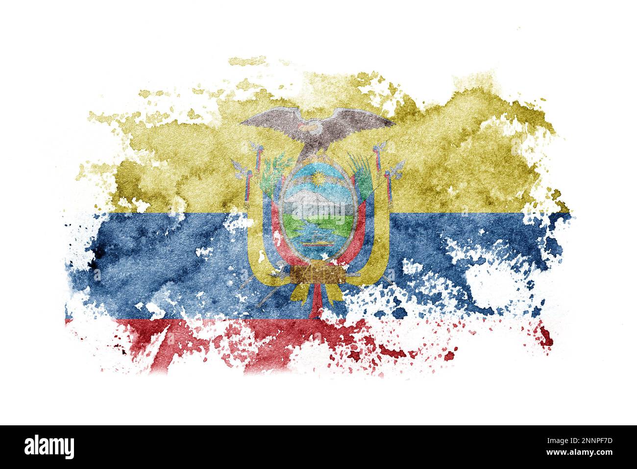 Ecuador, Ecuadorian flag background painted on white paper with ...
