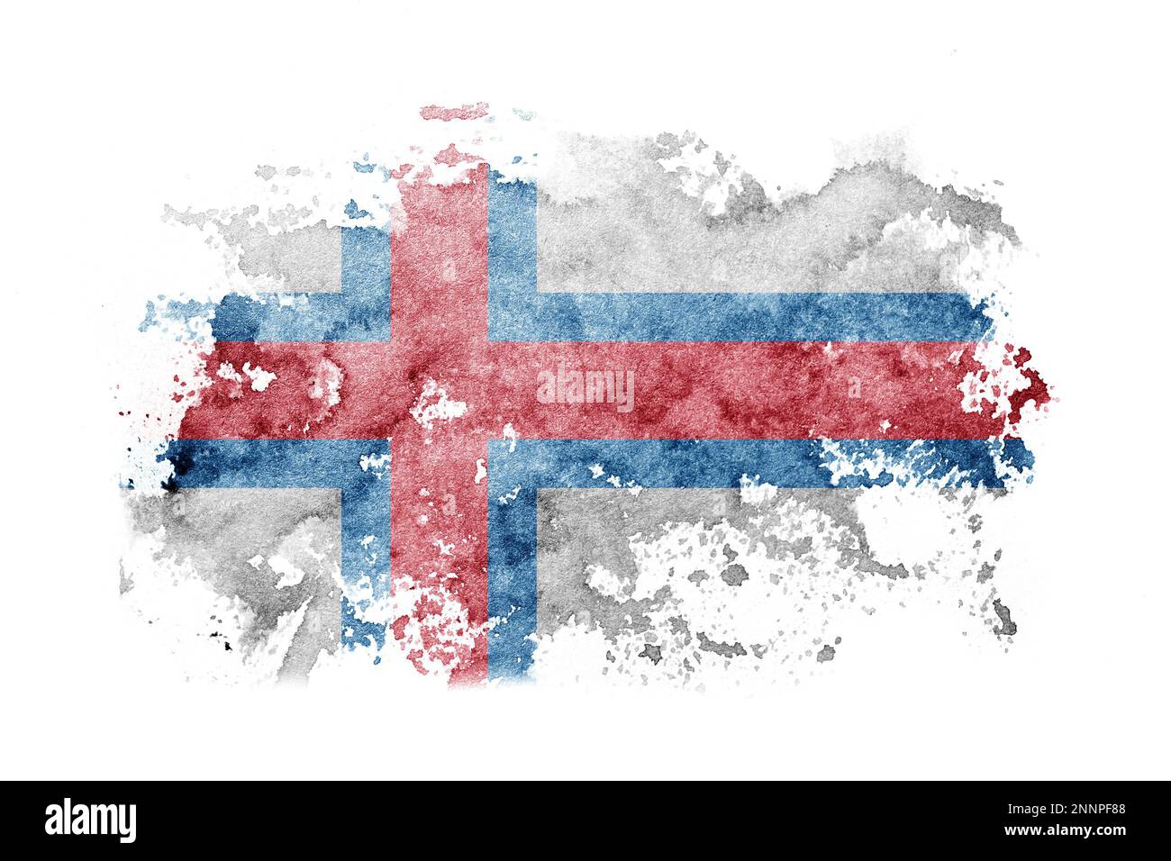 Faroe Islands, Faroese flag background painted on white paper with ...