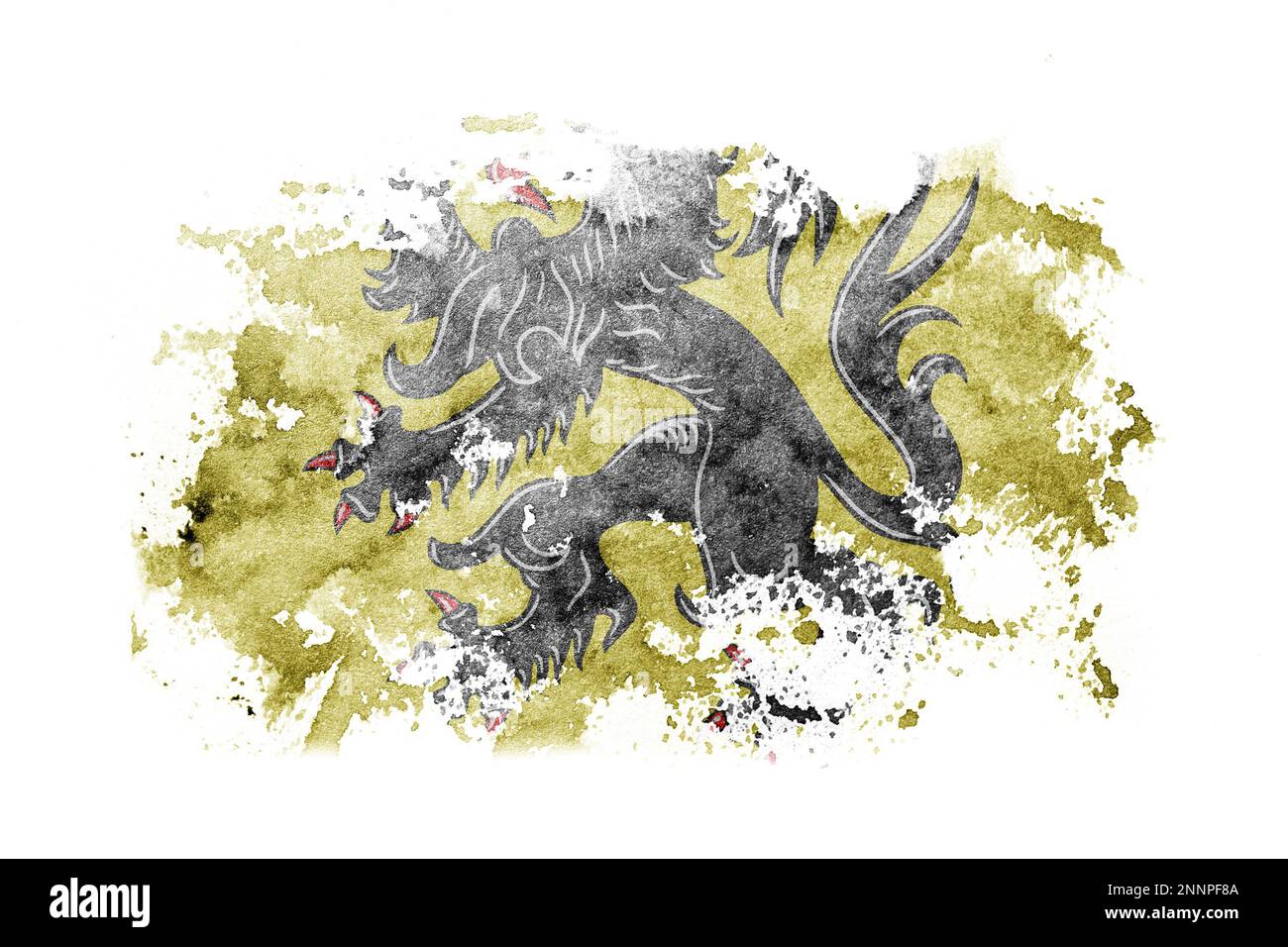 Flanders, Flemish flag background painted on white paper with ...