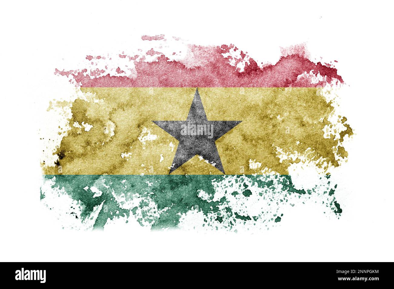 Ghana, Ghanaian flag background painted on white paper with watercolor ...
