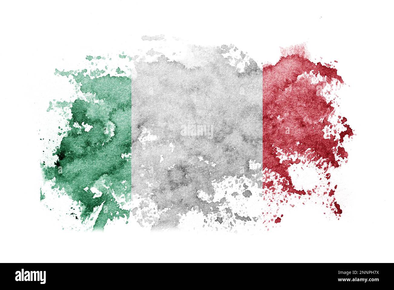 Italy, Italian flag background painted on white paper with watercolor ...