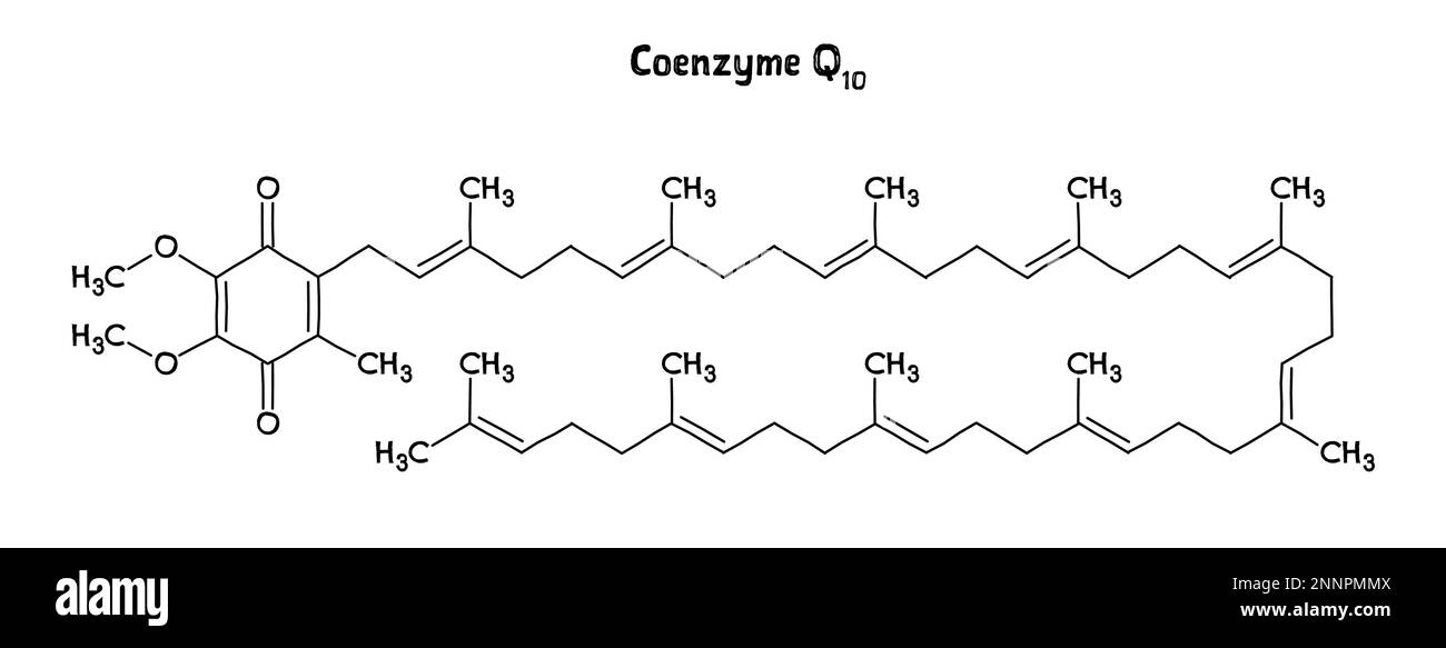 Coenzyme Q10 molecular structure. Coenzyme Q10, ubiquinone or CoQ10, is ...