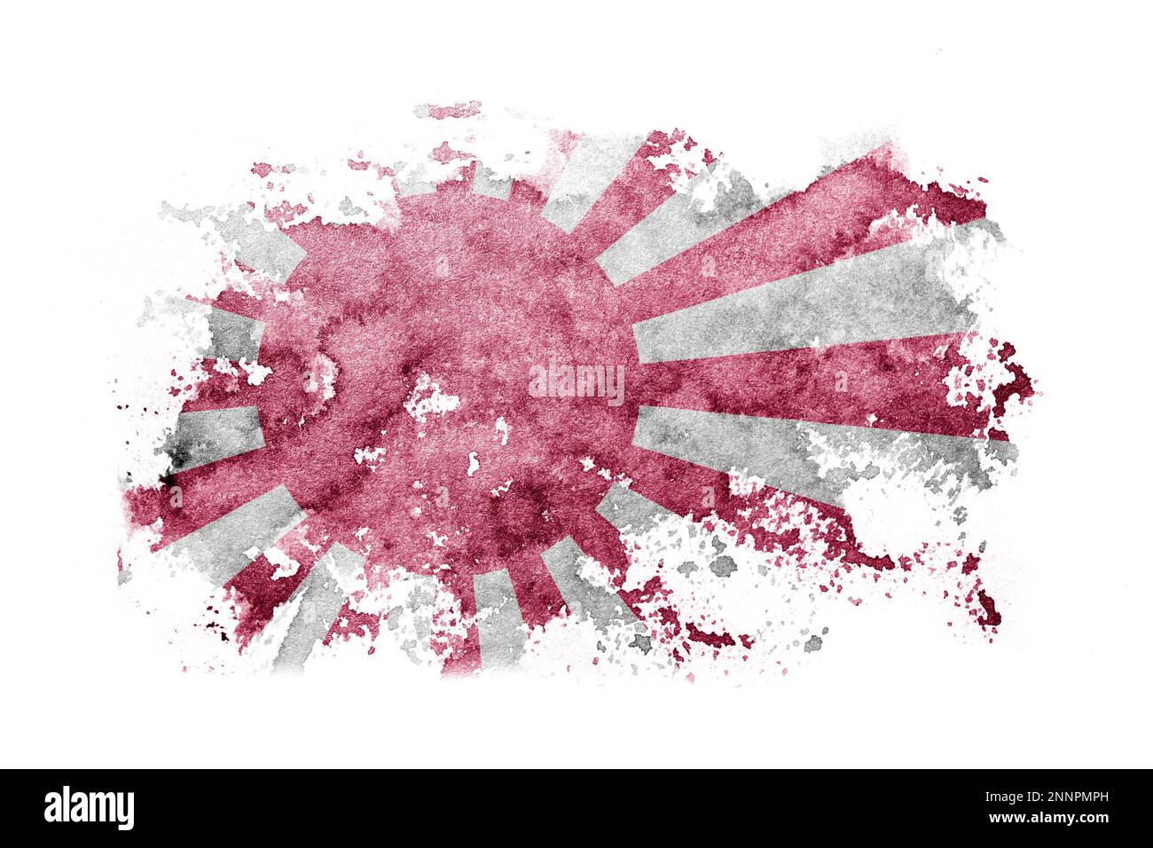 Japan, Japanese, sun flag background painted on white paper with ...