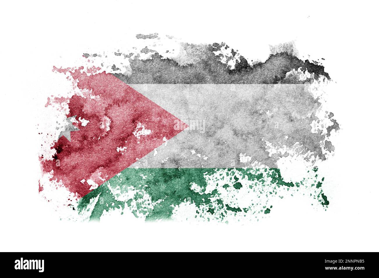 Jordan, Jordanian flag background painted on white paper with ...