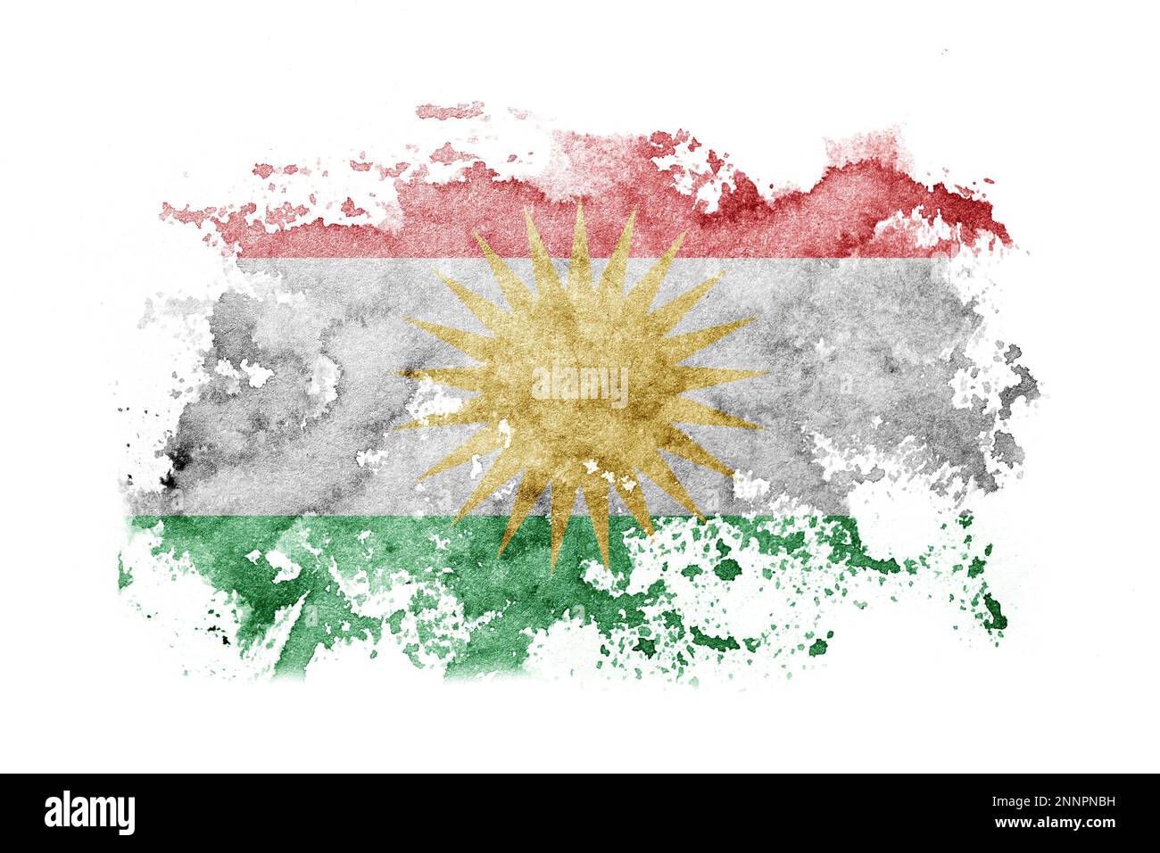 Kurdistan, Kurdish, Kurds flag background painted on white paper with ...