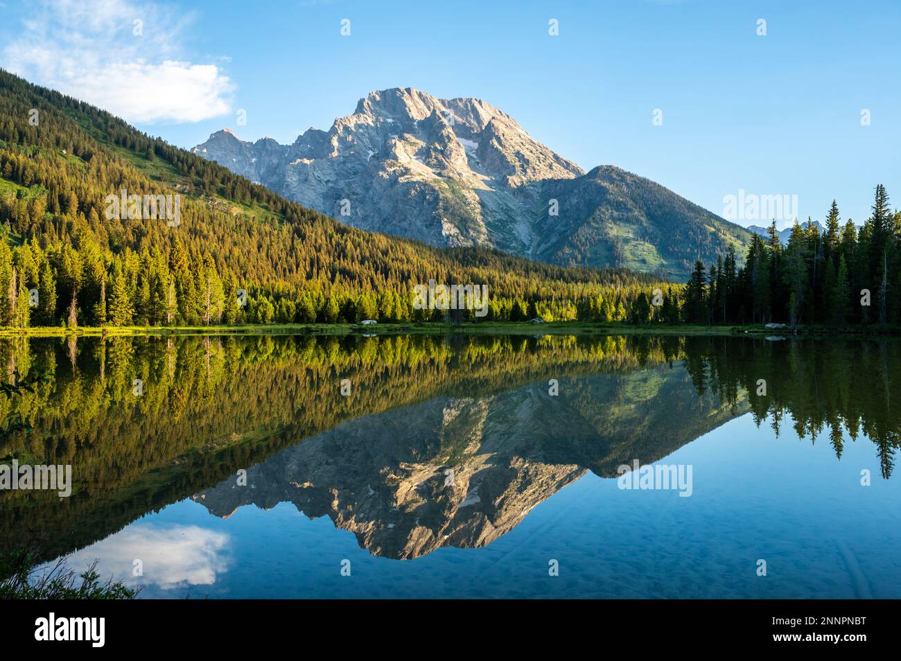 Mt Moran Mirrored In String Lake Stock Photo - Alamy