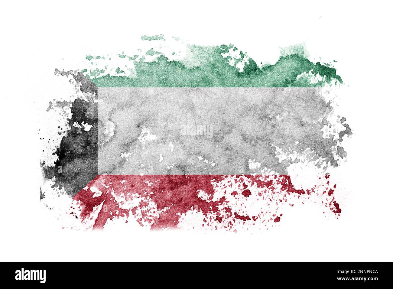 Kuwait, Kuwaiti flag background painted on white paper with watercolor ...