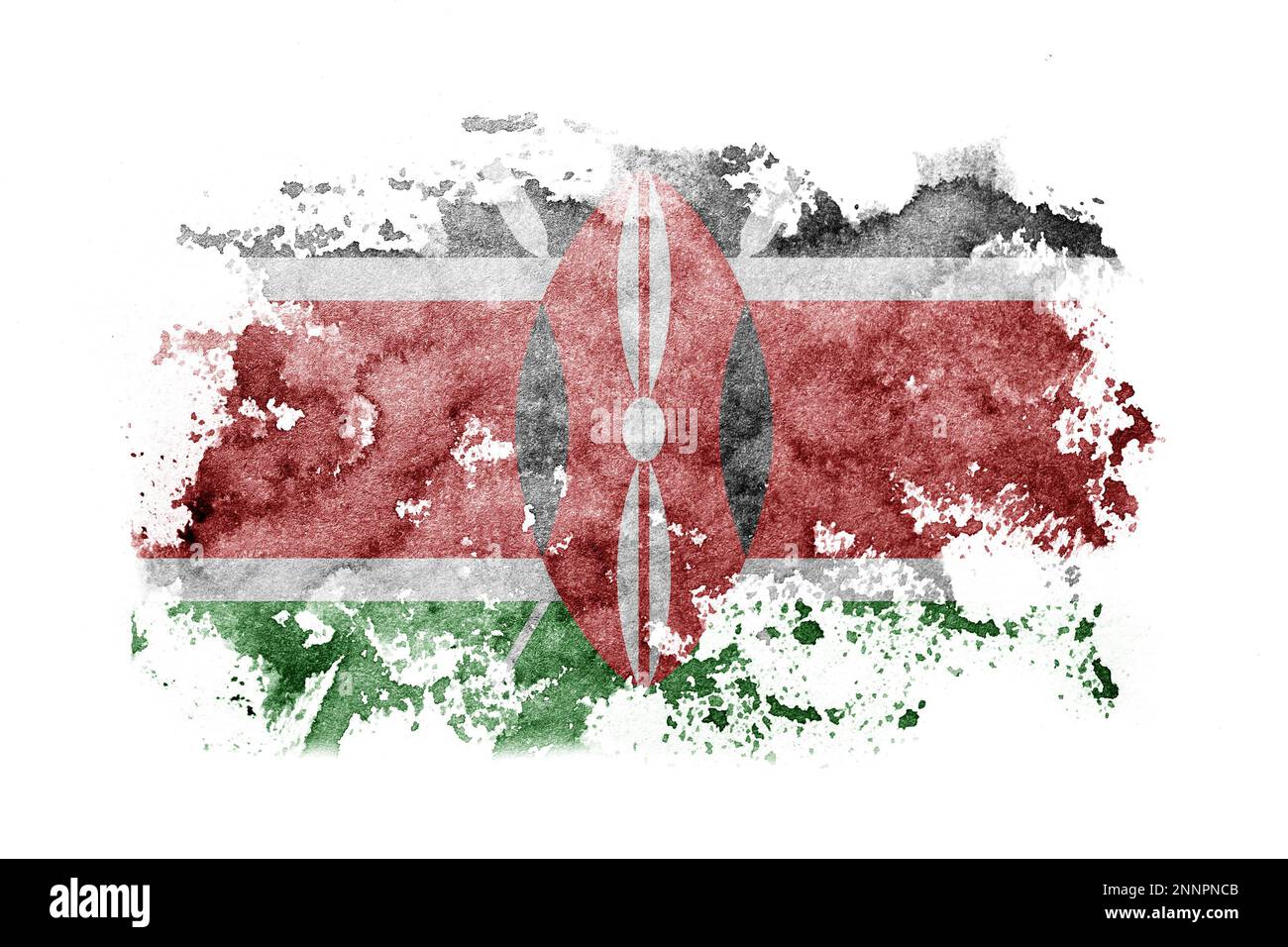 Kenya, Kenyan flag background painted on white paper with watercolor ...