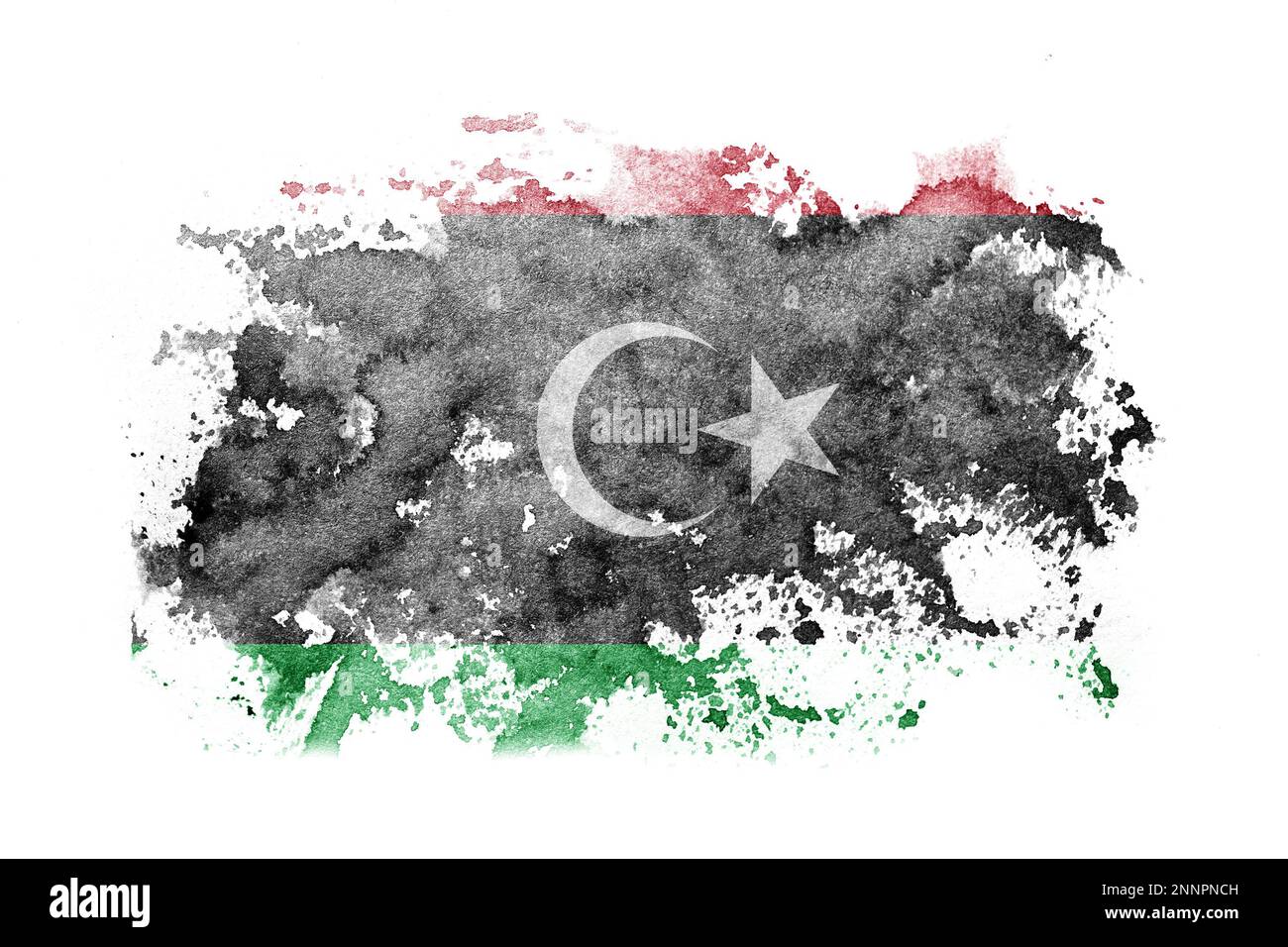 Libya, Libyan flag background painted on white paper with watercolor ...