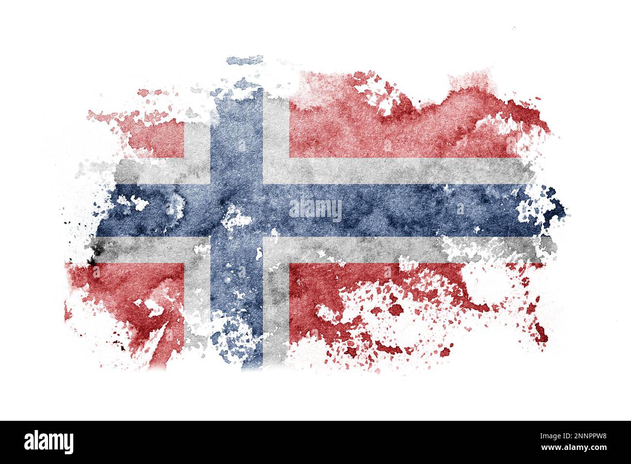 Norway, Norwegian flag background painted on white paper with ...