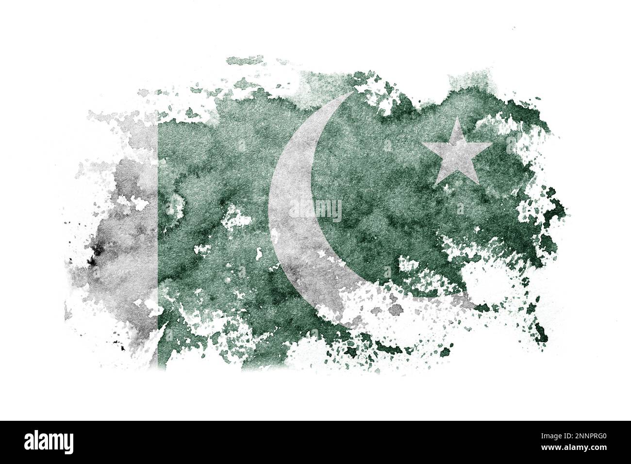 Pakistan, Pakistani flag background painted on white paper with ...