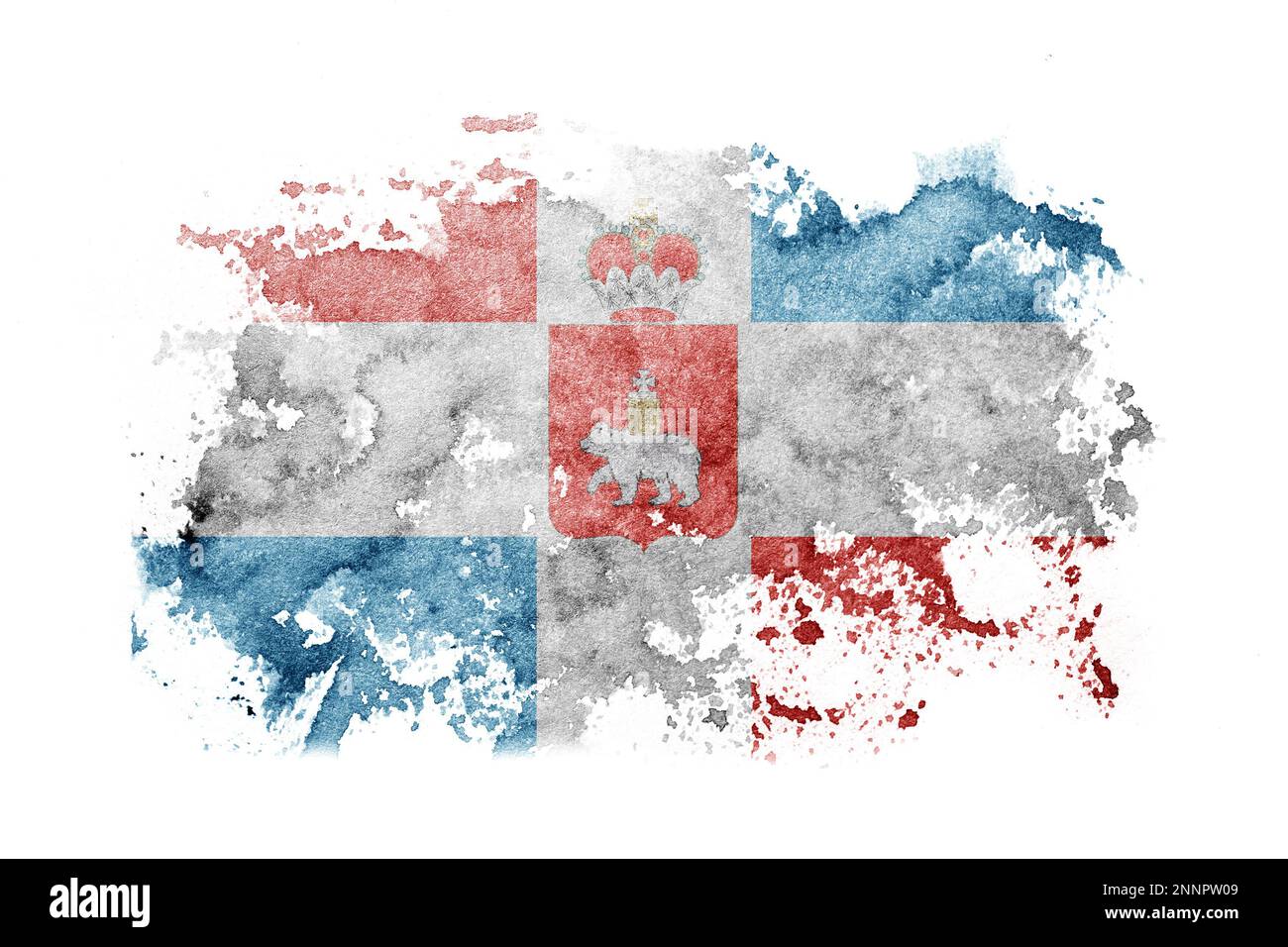 Russia, Russian, Perm Krai flag background painted on white paper with ...