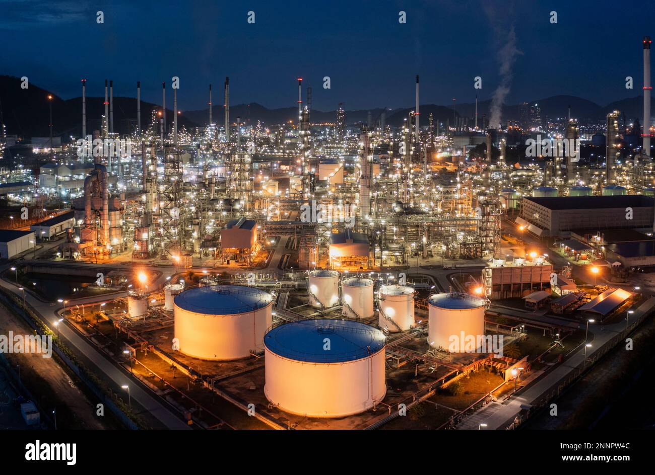 Aerial view drone of oil storage tank with oil refinery factory ...