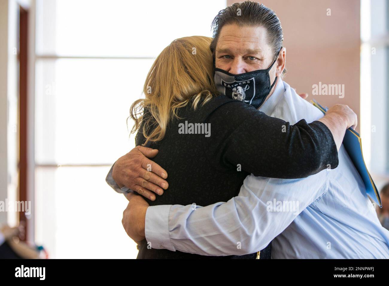 Fred Steese, right, hugs attorney Lisa Rasmussen following his ...