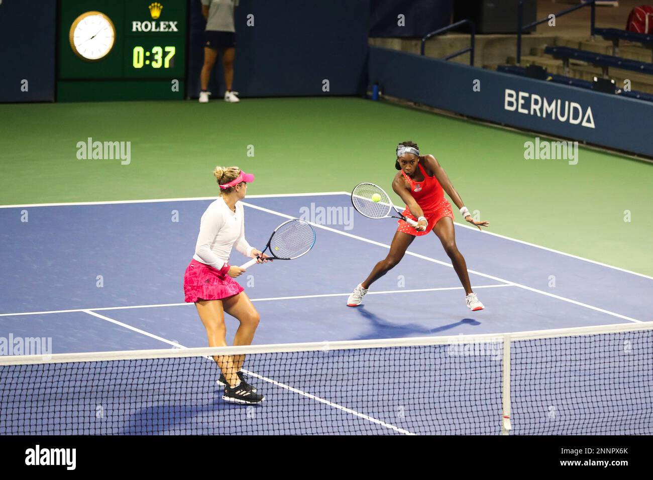 Cori Gauff and Catherine McNally in action against Hailey Baptiste and ...