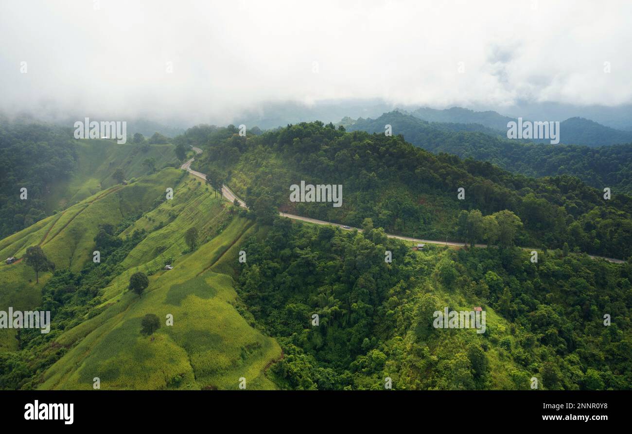 Aerial fly through over winding hi-res stock photography and images - Alamy