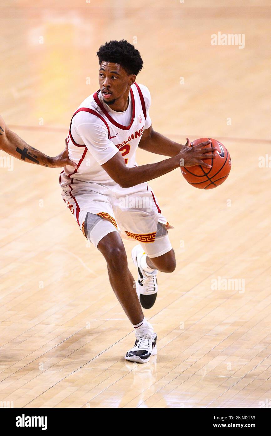 LOS ANGELES, CA - FEBRUARY 20: USC Trojans guard Tahj Eaddy (2) looks ...