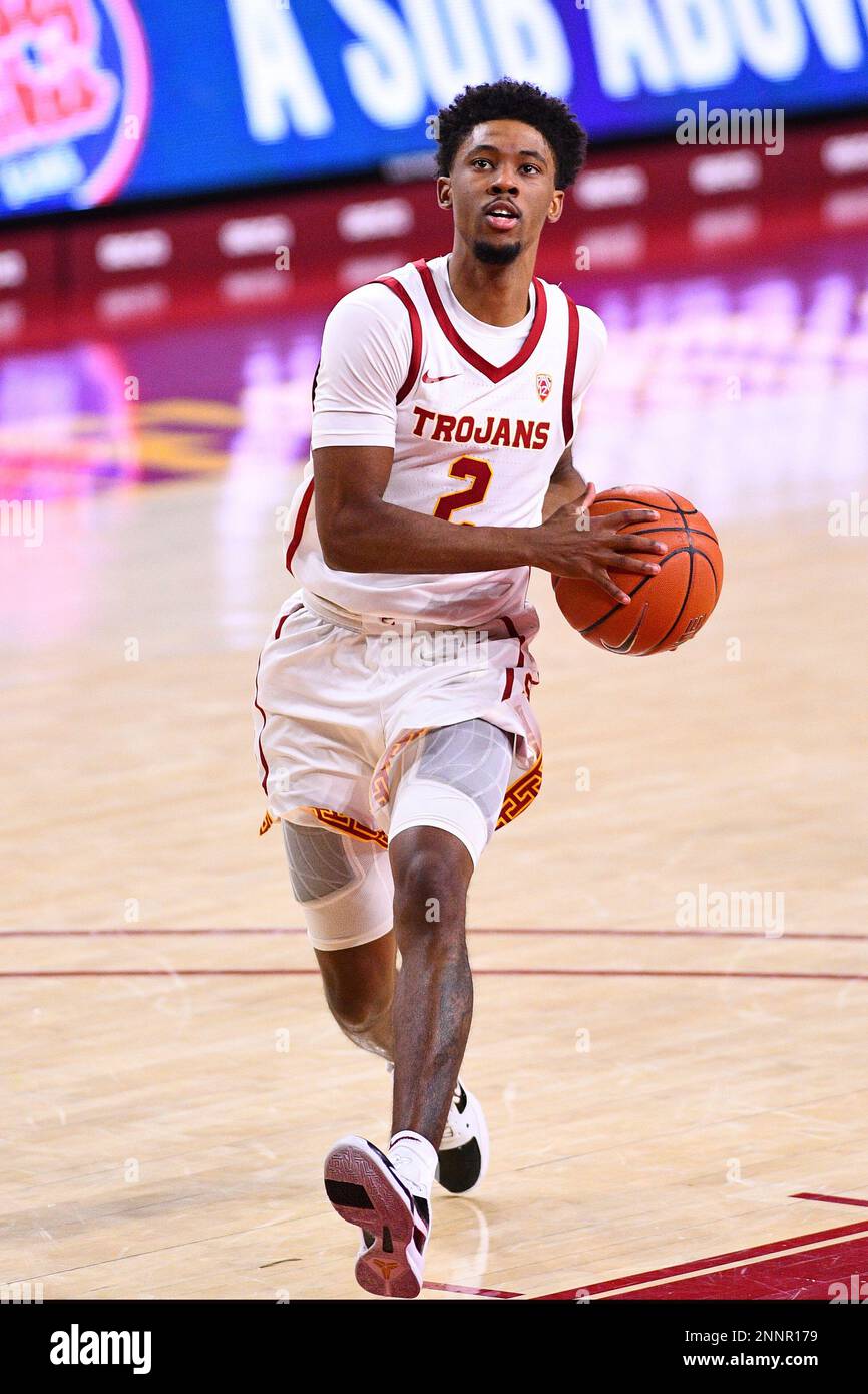 LOS ANGELES, CA - FEBRUARY 20: USC Trojans guard Tahj Eaddy (2) drives ...