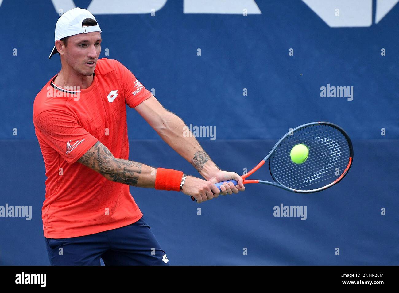 Dennis Novak in action against Alejandro Davidovich Fokina at the 2020 ...