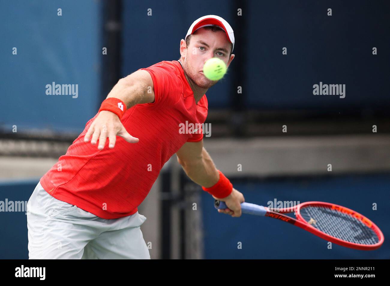 Dominik Koepfer in action during the match against Taylor Fritz at the ...