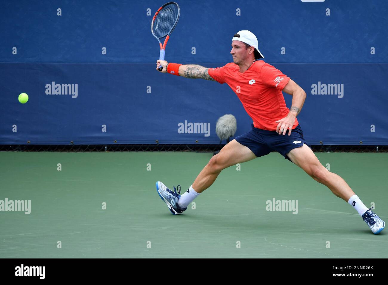 Dennis Novak in action against Alejandro Davidovich Fokina at the 2020 ...
