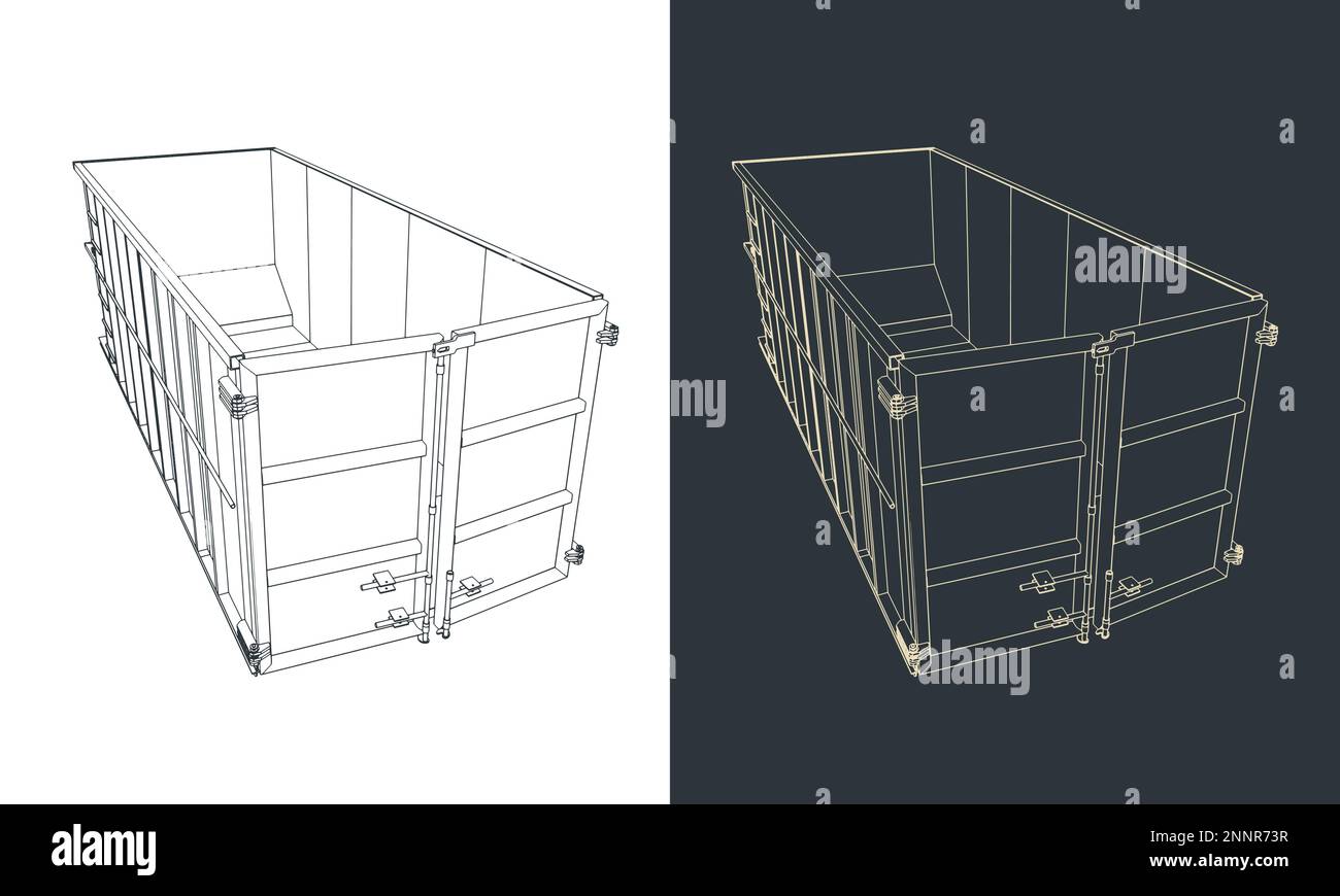 Stylized vector illustration of large industrial waste container for ...
