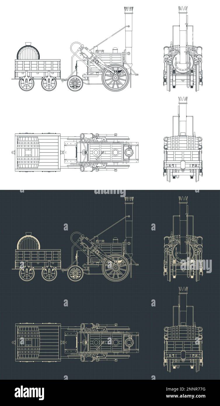 Stylized vector illustrations of blueprints of Robert Stephenson`s ...