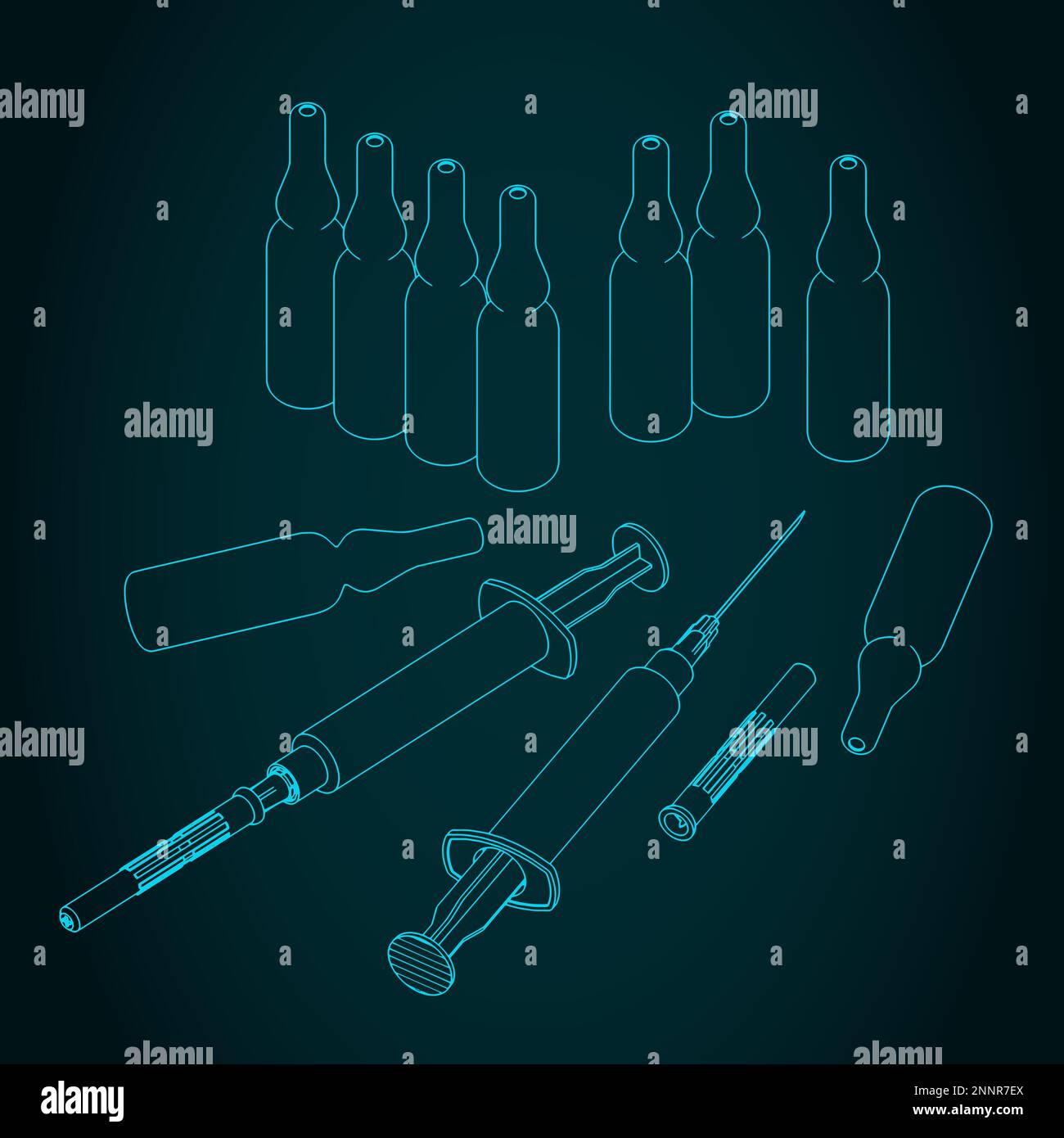 Stylized vector illustration of disposable syringe with needle and ...
