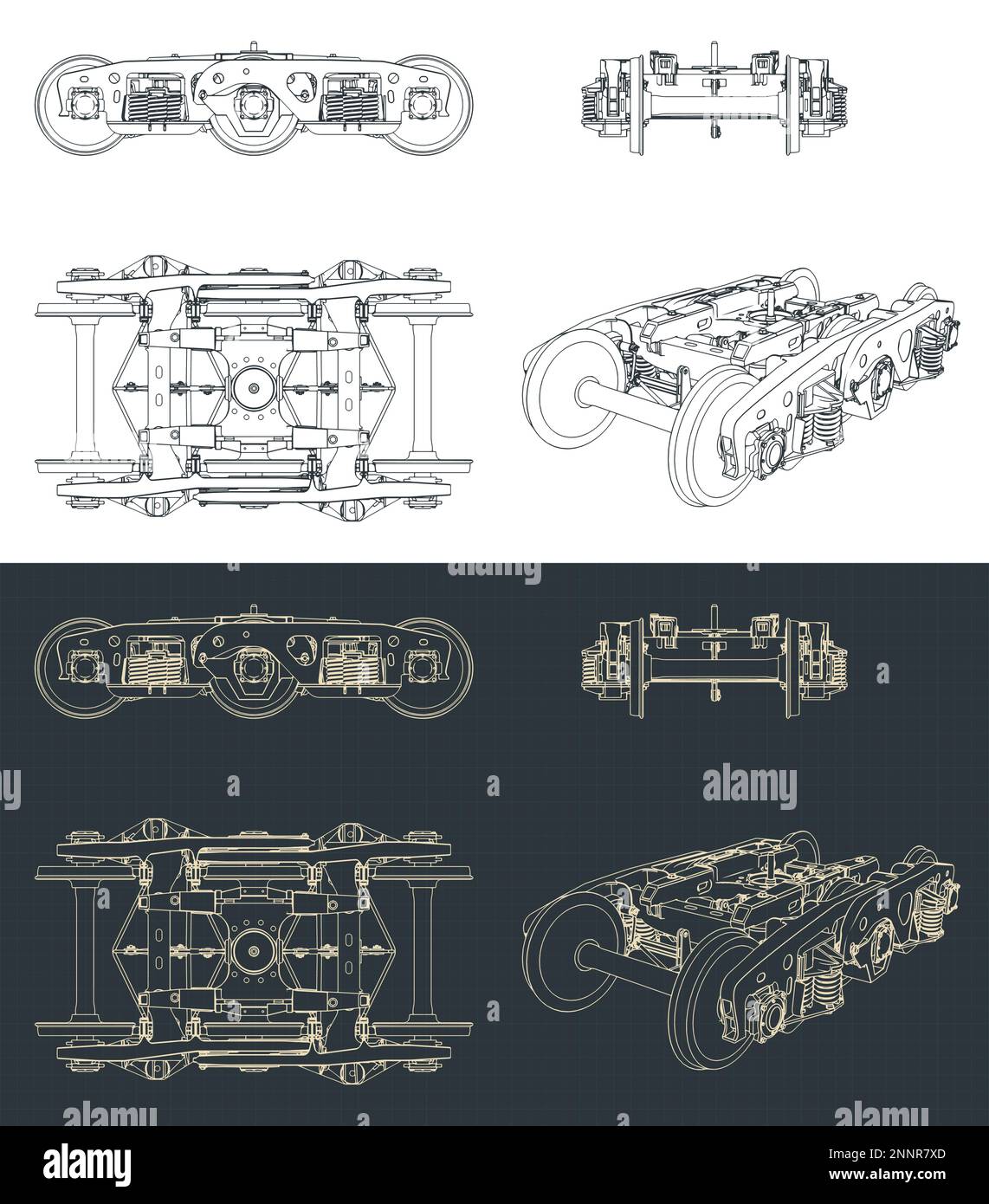 Stylized vector illustration of blueprints of wheelbase of train Stock ...
