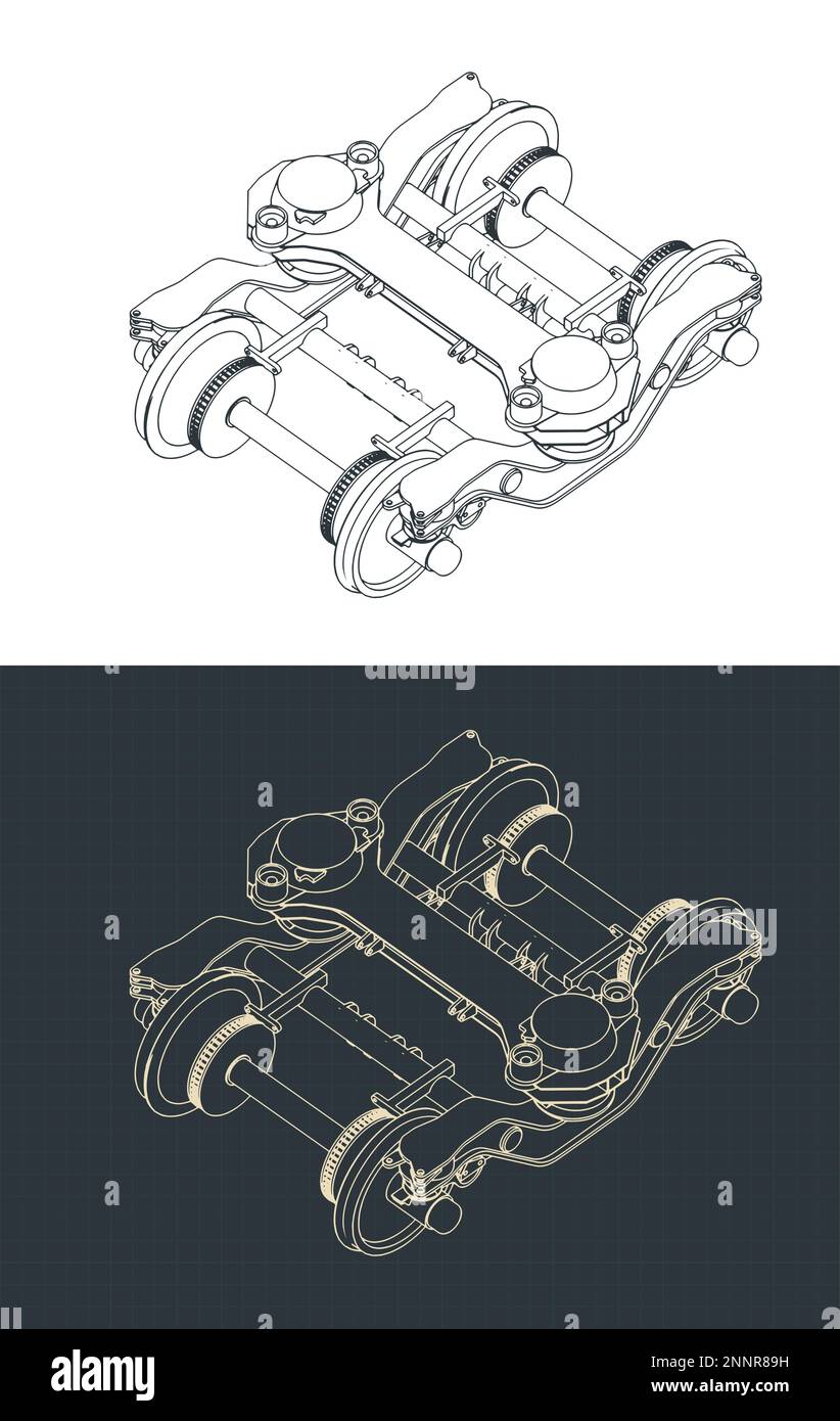 Stylized vector illustration of isometric blueprints of wheelbase of ...