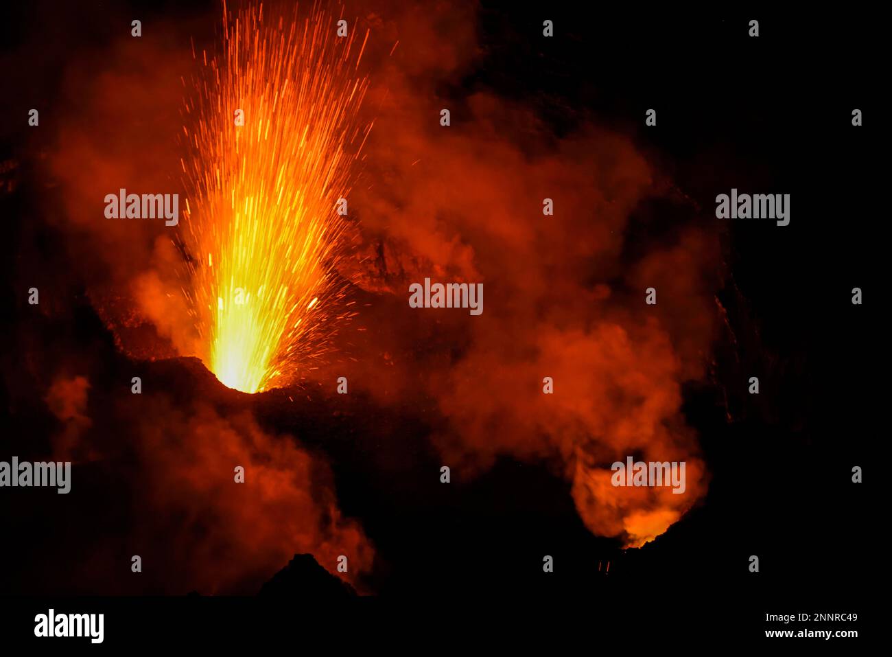 Eruption of layer volcano Stromboli at night, Stromboli Island, Lipari ...