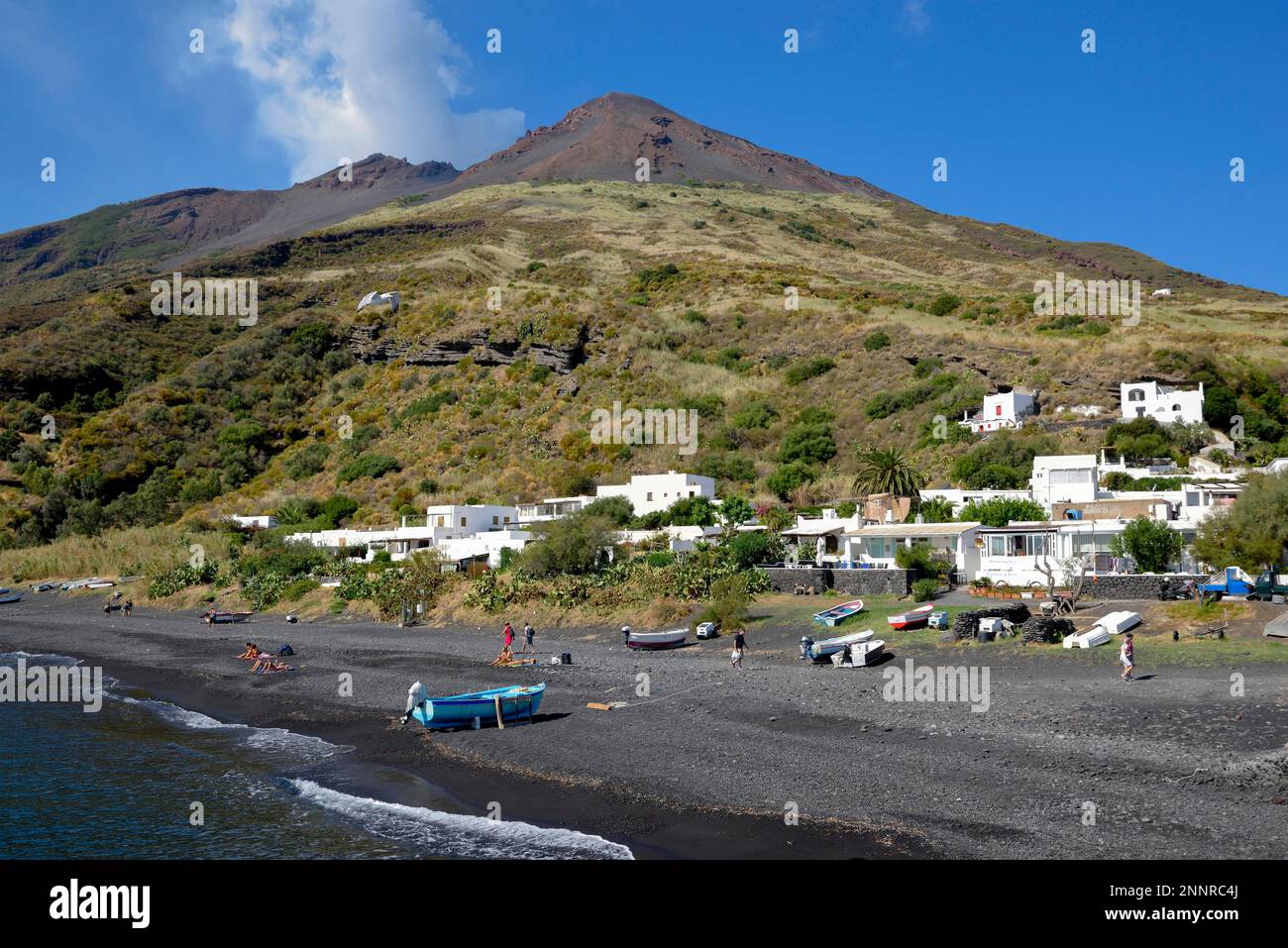 Black volcanic beach near Stromboli, island of Stromboli, Lipari ...