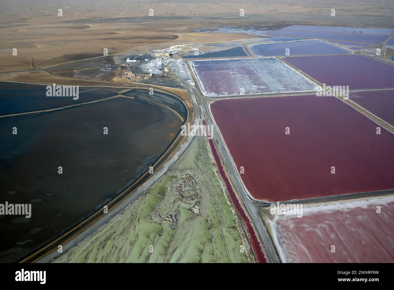 Saltworks, salt production, aerial view, Walfish Bay, Erongo region ...