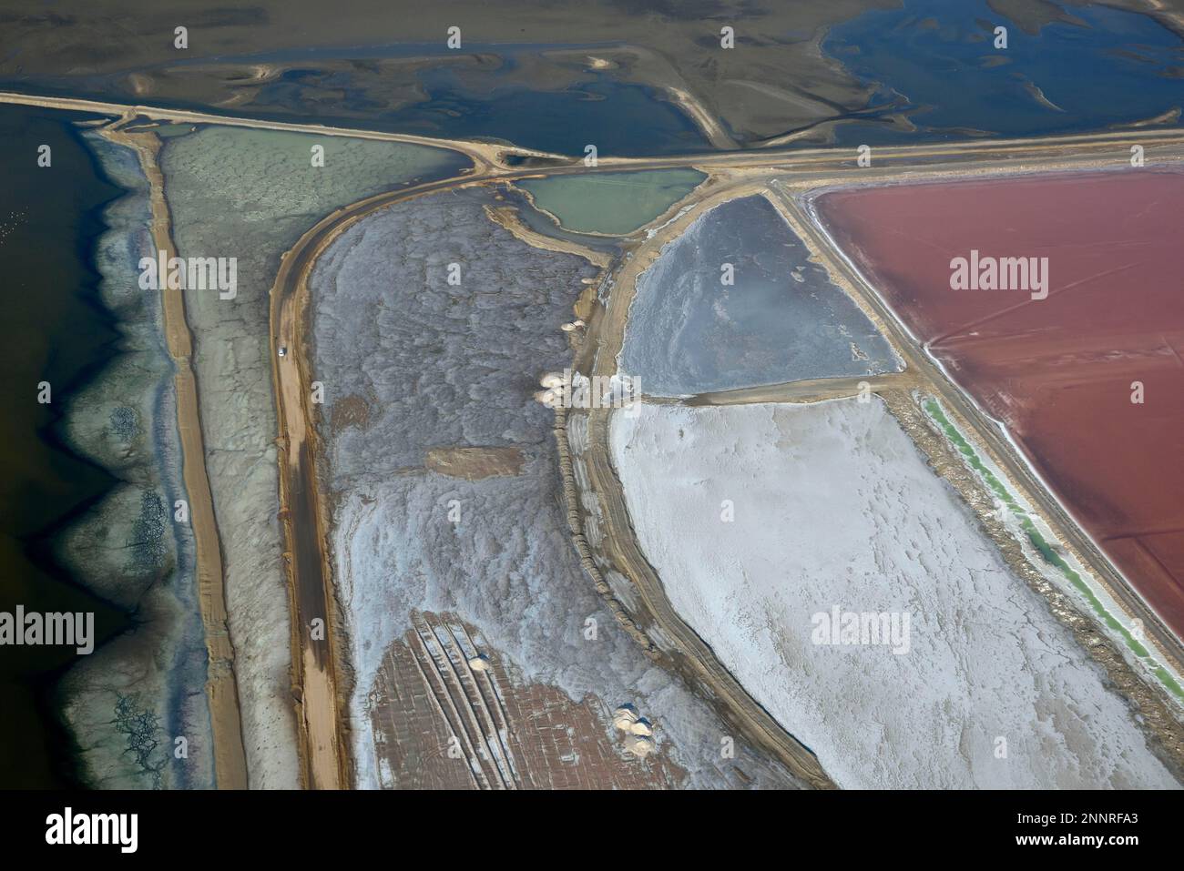 Saltworks, salt production, aerial view, Walfish Bay, Erongo region ...