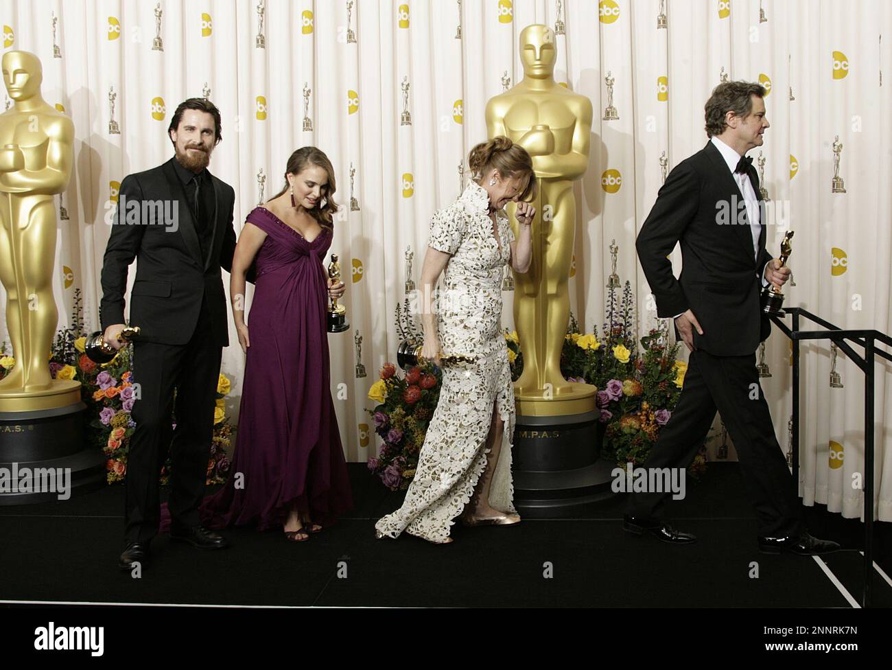 (L-R) Best Supporting Actor winner Christian Bale, Best Actress winner ...
