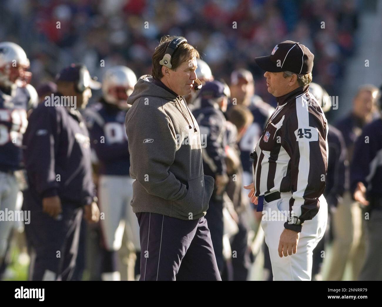 New England Patriot Head Coach Bill Belichick and NFL Line Judge Jeff ...
