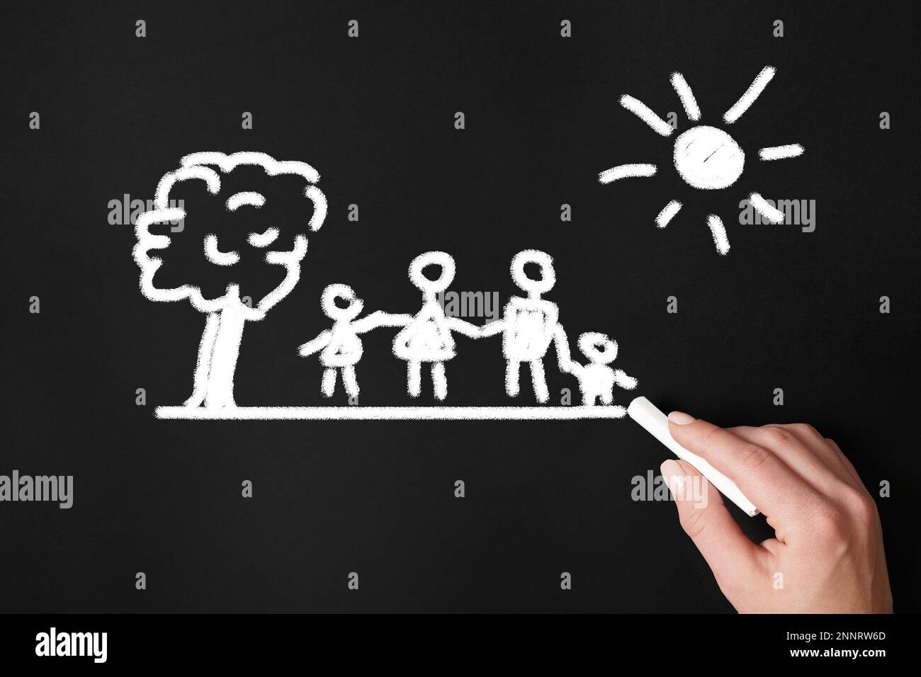 hand drawing stick figure family with chalk on chalkboard Stock Photo ...