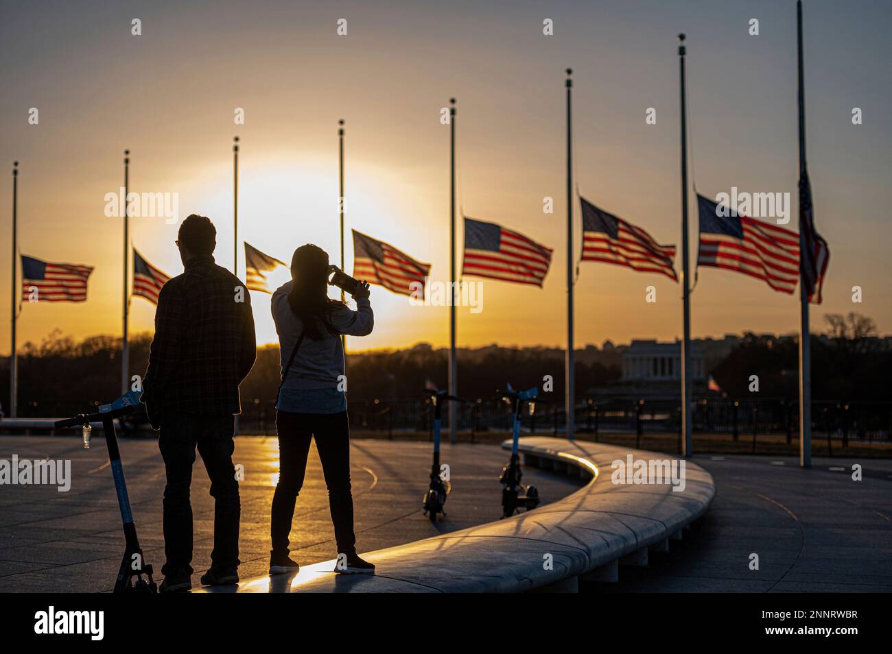 Photo by: Mihoko Owada/STAR MAX/IPx 2021 2/24/21 Flags fly at half mast ...