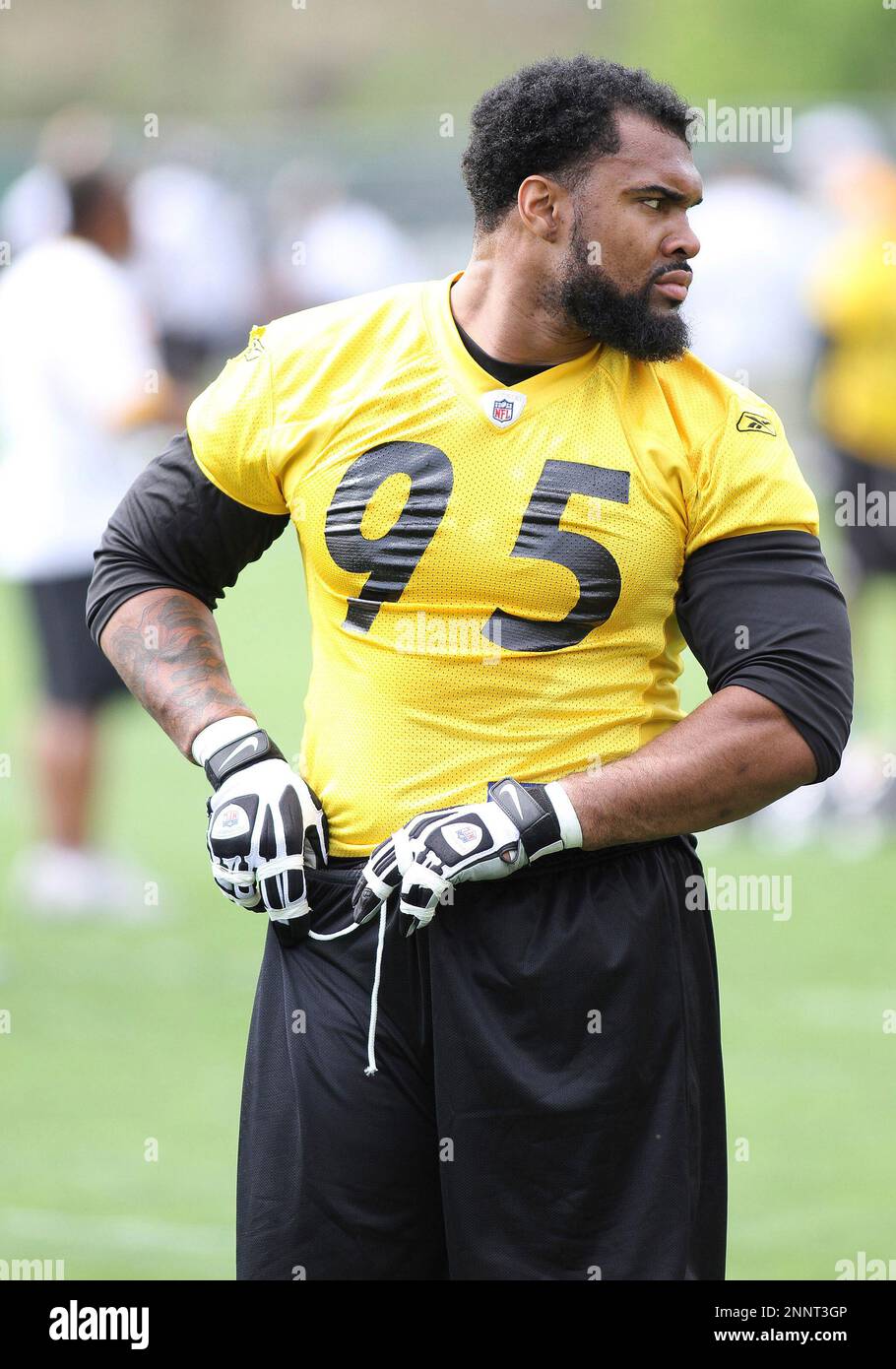 May 01 2010: Steelers rookie Doug Worthington (95) during drills at the ...
