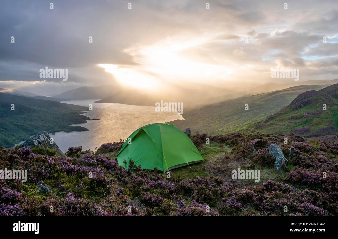 Green Tent on Ben Aan, View over Loch Katrine, Camping in the Highlands ...