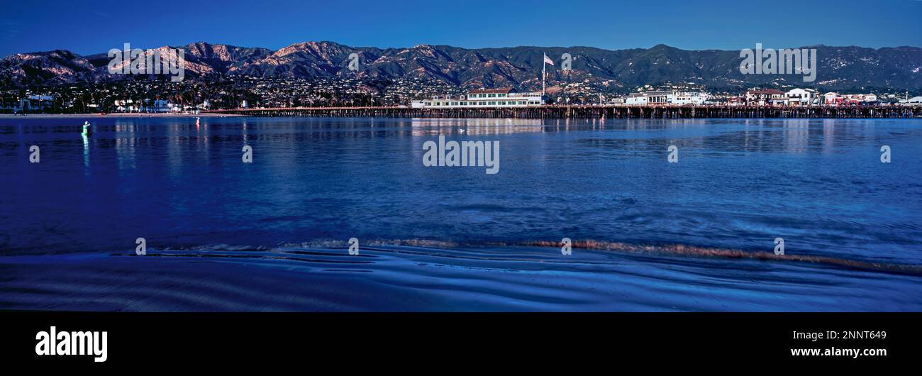 City and pier at waterfront, Santa Barbara, California, USA Stock Photo ...
