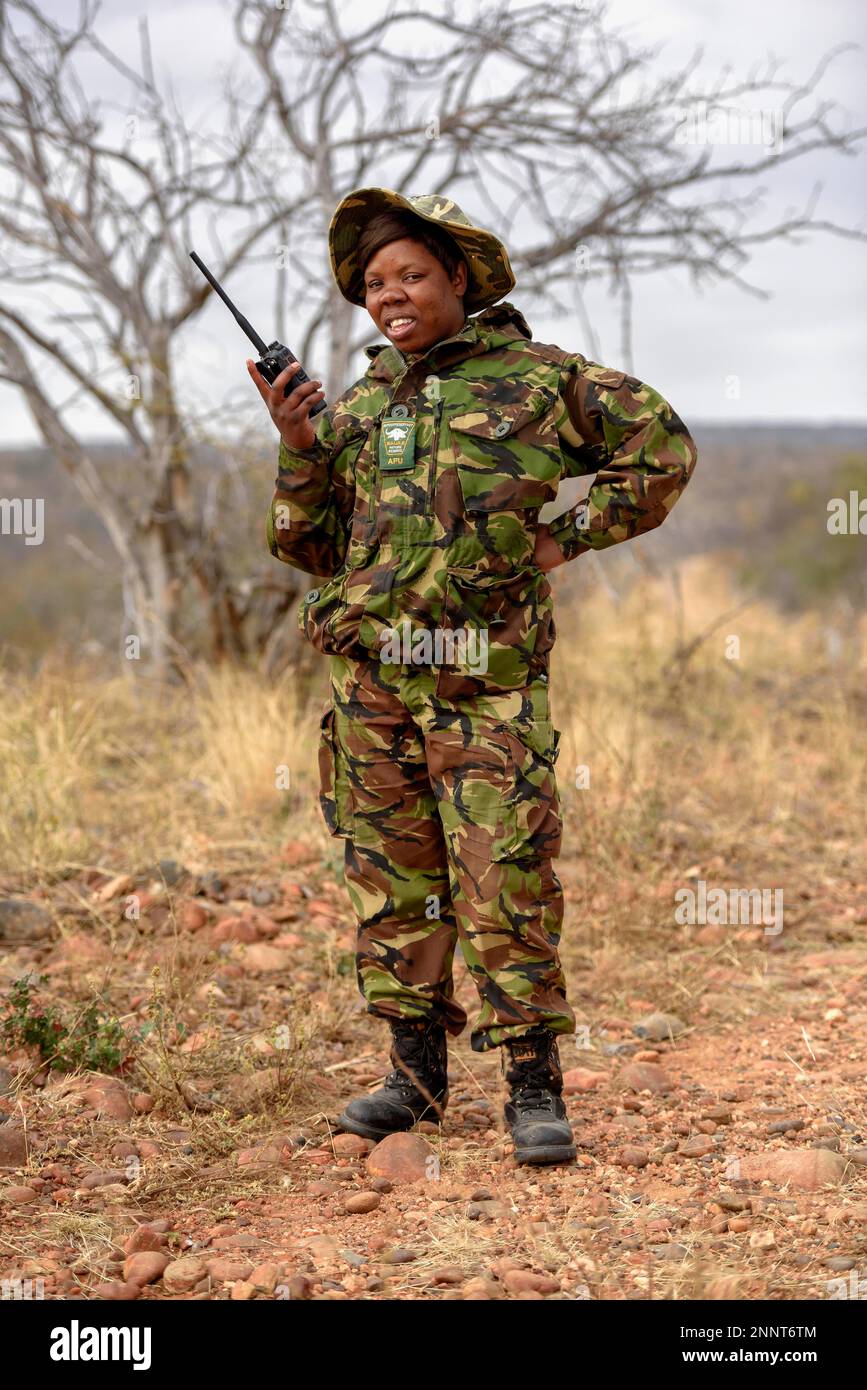 Ranger of the anti-poacher unit Black Mambas with Funfgeraet, Balule ...