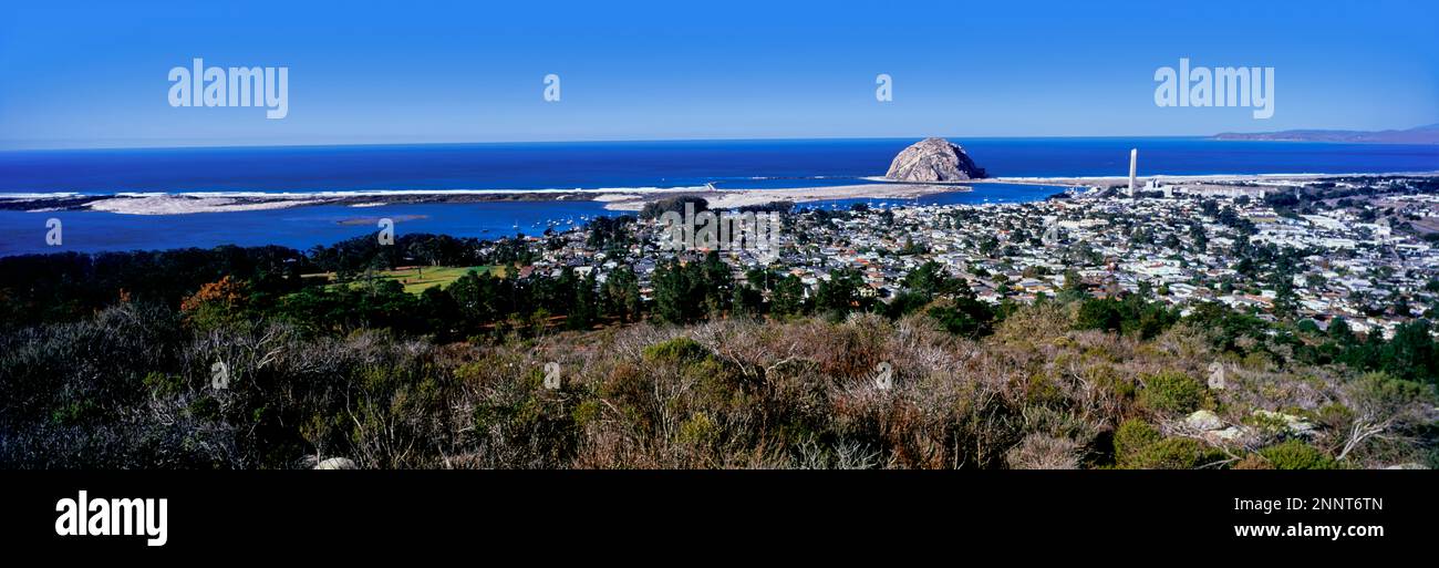 Elevated view of city at waterfront, Morro Bay, San Luis Obispo County ...