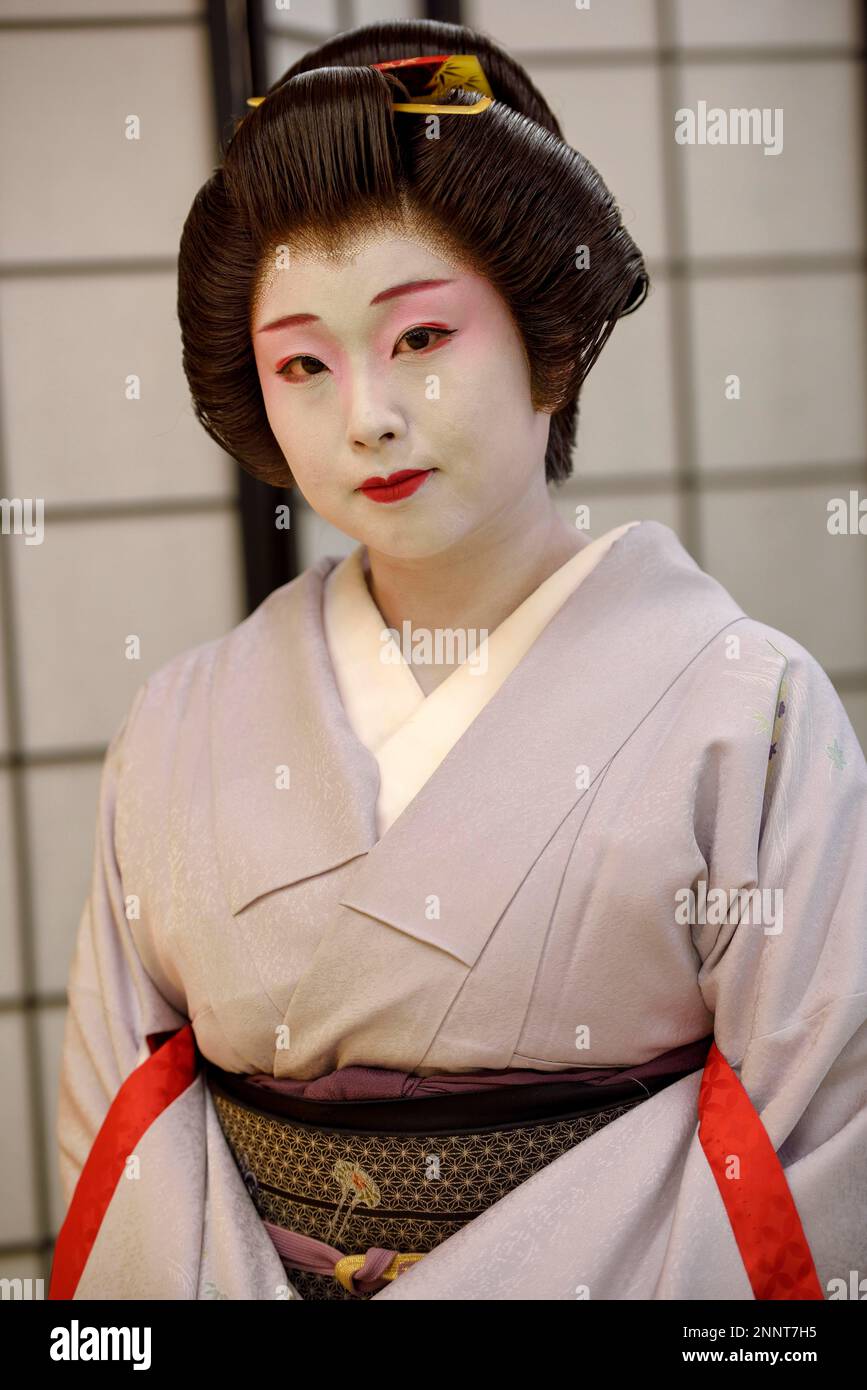 Geisha in traditional costume, portrait, Omori, Tokyo, Japan Stock ...