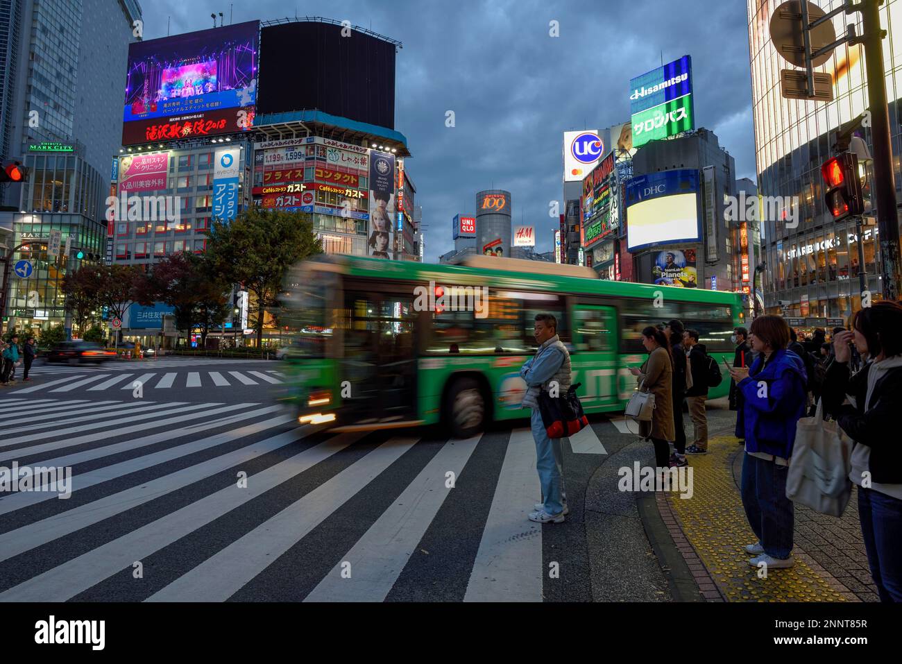 Bus on the Shibuya intersection, most frequented intersection in the ...